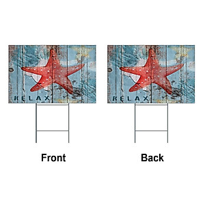 Ocean Nautical Beach Theme Underwater Starfish Yard Sign 12x18 Inch Sea Animal Turtle Octopus Crab Customized Lawn Signs with Stakes for House Rent Outdoor Decoration