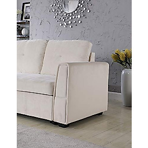 Legend Vansen 91''Velvet Sofa Chaise Storage Reversible L-Shape Sleeper Sectional,Sofabed,Seelper, Apt, Cream