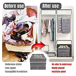 5pcs Underwear Drawer Organizers Divider Foldable Cabinet Closet Hanging Bag, Wardrobe Storage Box for Clothes, Socks, Ties, Belts(Grey)