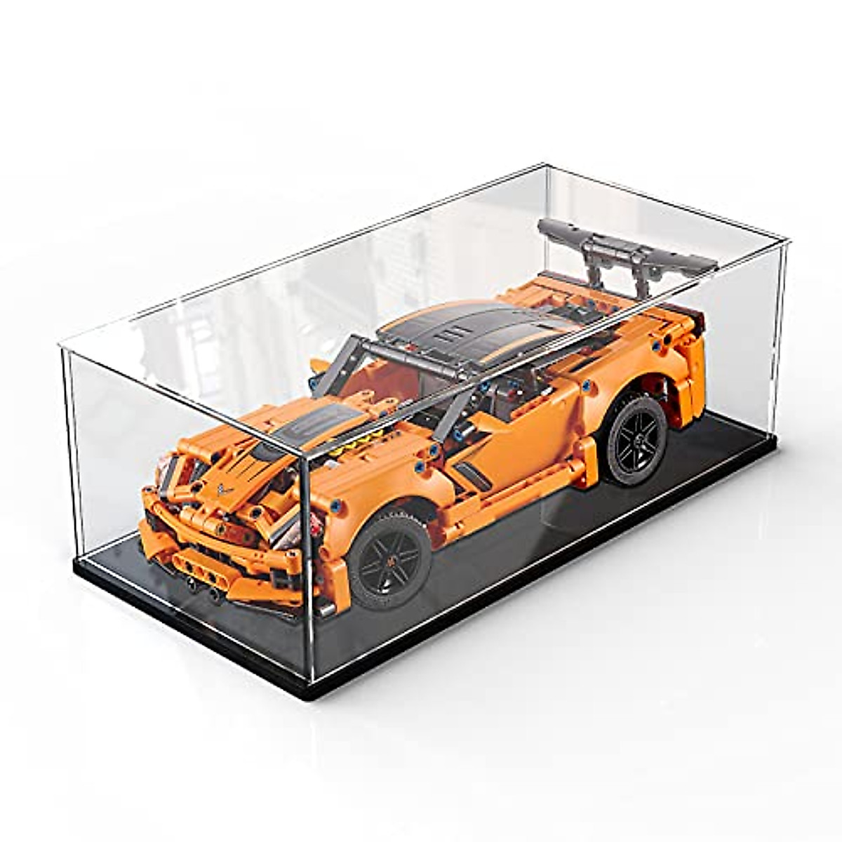 Clear Acrylic Display Case for Toys Collectibles，Assemble Acrylic Box Dustproof Protection Showcase with Black Wood-Plastic Base and Lamp Beads (15.7x8x8 inch;40x20x20cm)