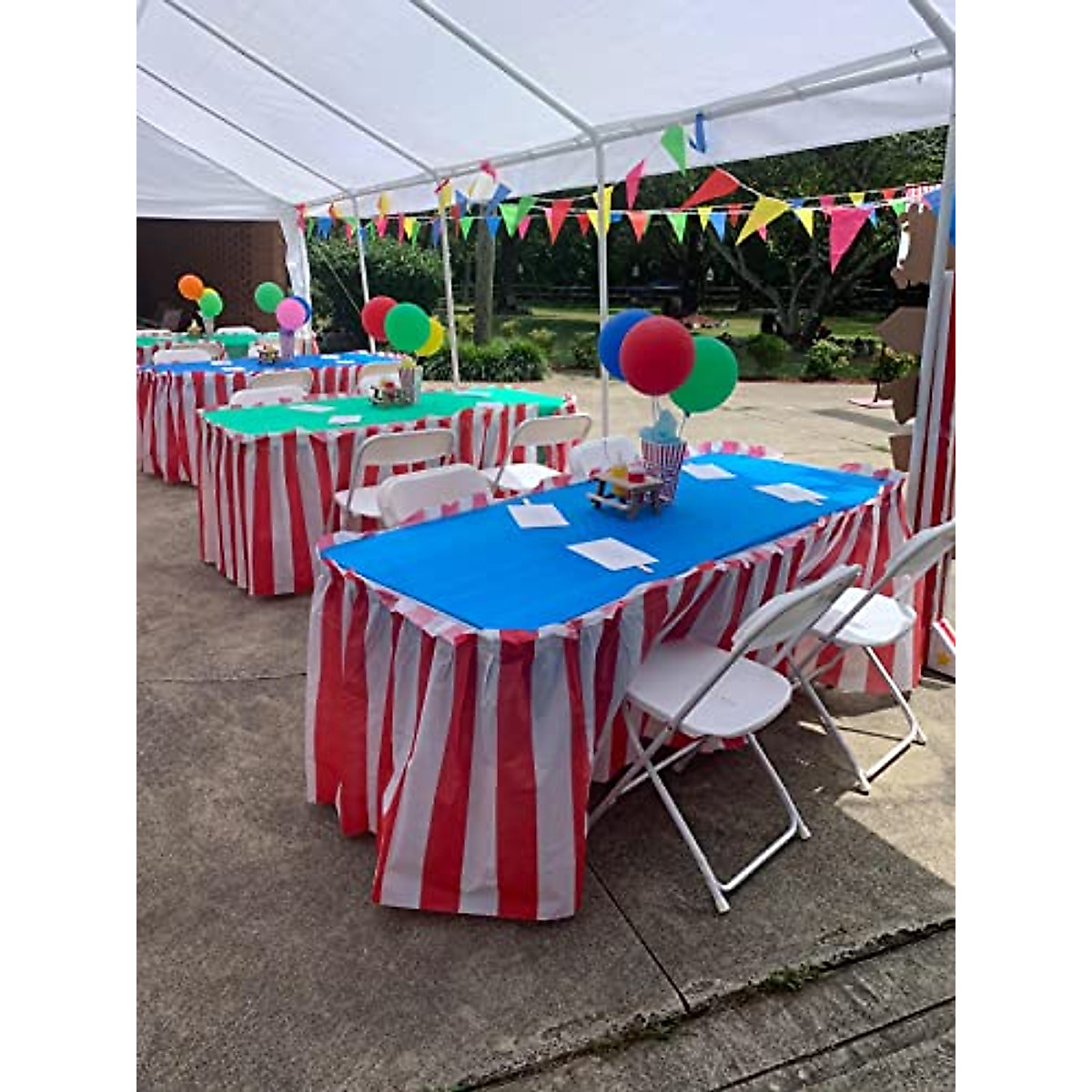 Oojami 4 Pack Red & White Striped Table Skirt Carnival Circus Decorations