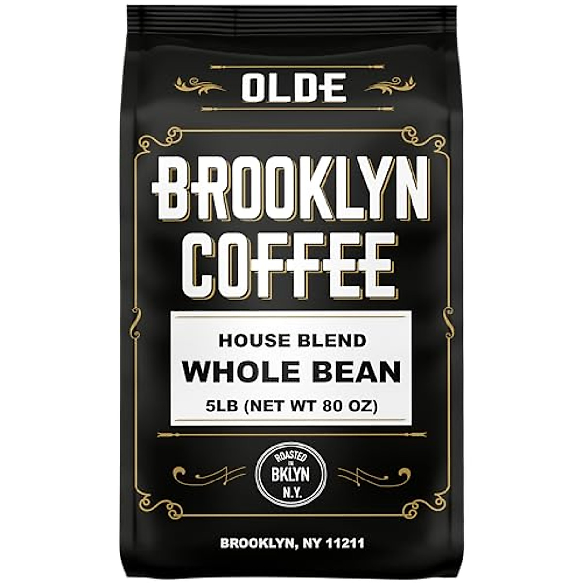 BROOKLYN COFFEE Whole Bean, House Blend Medium Roast (5lb) Balanced, Breakfast, Classic - Fresh Bulk Coffee Beans Roasted Weekly in NYC