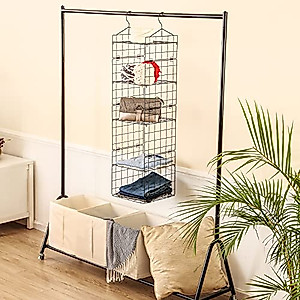 Chemailon Metal Wire Hanging Closet Organizer, Adjustable Height 5-Shelf Closet Shelves and Storage for Wardrobe Clothing Sweaters Shoes Handbags (Black)