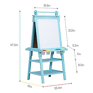MEEDEN Art Easel for Kids: Double-Sided Solid Pine Wood Kids Easel with Paper Roll - All-in-One Kids Art Easel with Chalkboard & Magnetic Whiteboard - Walnut