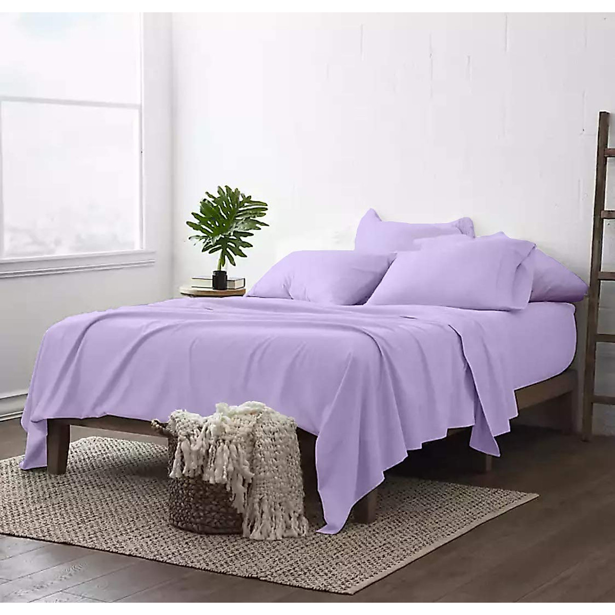 MGPS 100% Real Certified Organic Cotton Bedsheet Set, Full Size 6 Piece 800-Thread-Count Sheet Set, [1 Fitted + 1 Flat + 4 Pillowcases], Fits Mattress Upto 8" Deep Pocket - Lilac