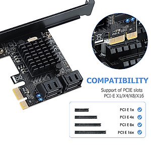 ACTIMED PCI-E X1 to SATA 3.0 Controller Card, 4-Port SATA III 6Gbps Expansion Cards, Supports PCI-Express (1X 4X 8X 16X) Slot, Support SSD and HDD, for Windows10/7/8/XP/Vista/linux