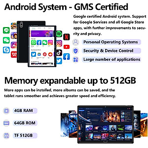 2024 Newest 10 Inch Tablet,3 in 1 Tablet with Keyboard Mouse pen, Android 13 Tablet 4G Cellular with 2 SIM 1 SD-64GB ROM TF Max 512GB,Octa-Core,1080 FHD,13MP,GMS-Zertifizierung,GPS/ WIFI/ BT(Black)