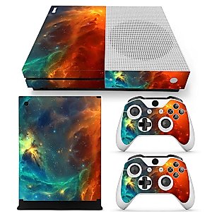 Xbox One S Skins Wrap Sticker with Two Free Wireless Controller Decals, Whole Body Protective Vinyl Skin Decal Cover for Microsoft Xbox One Slim Console - Orange Universe