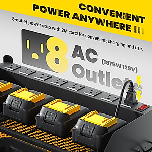 GEEKBEE Power Tool Organizer with Charging Station, Heavy Duty 4 Layer Drill Holder Wall Mount, Power Tool Holder with 8 Outlet Power Strip, Tool Shelf with Hooks, Drill Bit Rack for Garage, Black