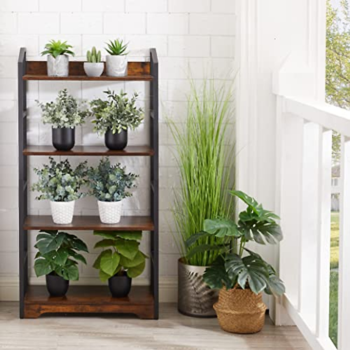 Vagusicc 4 Tier Bookshelf with 2 Storage Baskets, Tall Bookcase Shelf Storage Organizer Wood Book Shelf, Modern Shelf Rack Shelves with Steel Frame, Multipurpose Bookshelf for Bedroom Living Room