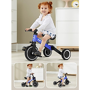 ﻿XJD 5 in 1 Toddler Bike, Tricycle for Toddlers 1-3 with Adjustable Seat Height, Removable Pedals, Ideal Balance Bike Birthday Gifts and Toys for Boys and Girls (Blue)