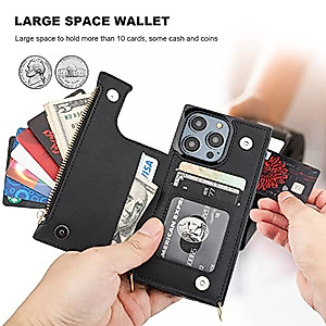 Bocasal Crossbody Wallet Case for iPhone 14 Pro with RFID Blocking Card Slot Holder, Magnetic Flip Folio Purse Case, PU Leather Zipper Handbag with Detachable Lanyard Strap 6.1 Inch 5G (Black)