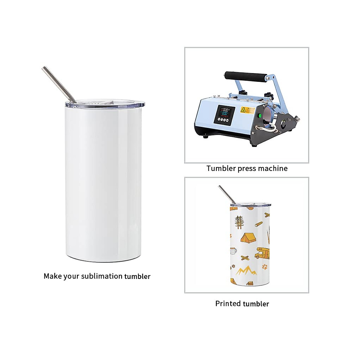 PYD Life Sublimation Blanks Tumbler Straight Fatty 20 OZ White Stainless Steel Tumbler Cups with Lid and Metal Straw for Cricut Mug Press Machine Sublimation Print 4 Pack