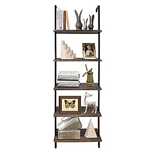 aboxoo Ladder Shelf Open Bookshelf 5-tier Wall-mounted Wood Bookcase Storage Rack Open back Industrial Modern Plant Flower Stand Utility Organizer Bookcase Metal Frame Furniture Office Kitchen Bedroom