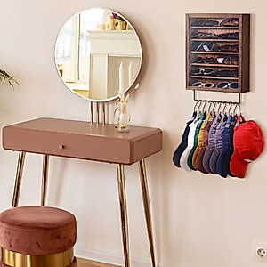 MOCAS Sunglasses Organizer Storage Wall Mounted, Wood Eyeglasses Display Holder with 10 Hooks, Eyeglass Organizer for Multiple Glasses, Dust Proof Sunglasses Storage Case