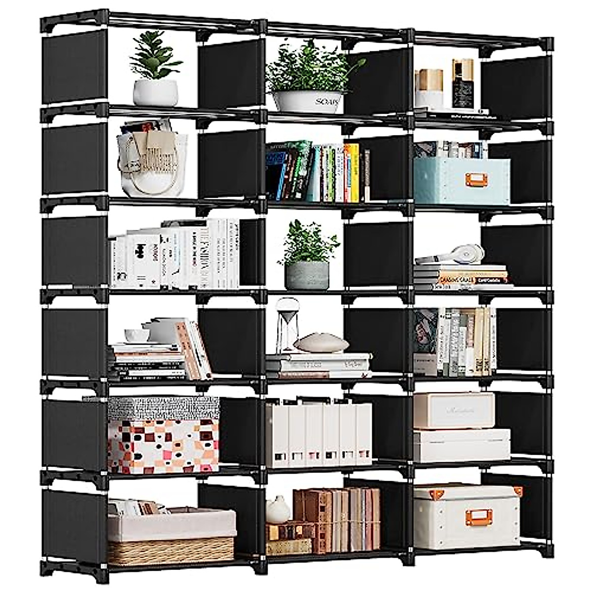 REIBII Bookshelf for Bedroom Book Shelf Organizer Bookcase Tall Book Case 18 Cube Storage Organizer Cube Shelf Black Cubby Storage Organizer Shelves for Bedroom Living Room Closet Office DIY