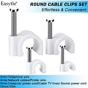 Cable Wire Clips 4mm 6mm 8mm 10mm (Pack of 200) Cable Management RG6 RG59 CAT5 CAT6 RJ45 Electrical Ethernet Dish TV Speaker Wire Cord Tie Holder Single Coaxial Nail Clamps