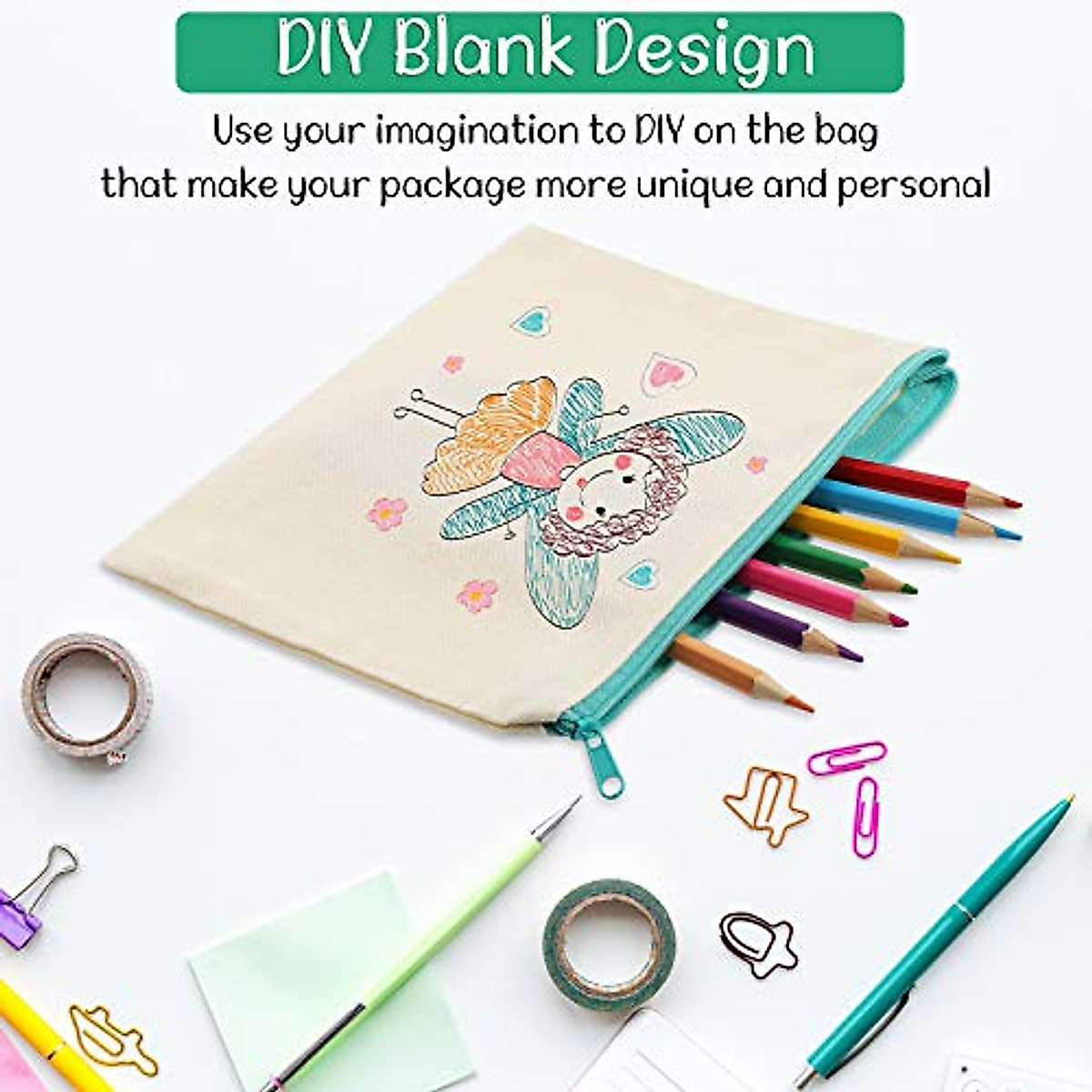 40 Pieces Canvas Zipper Pouch Bags Canvas Pencil Pouch Canvas Makeup Bags Blank Canvas Pencil Case Canvas Cosmetic Bag for Travel DIY Craft School (9.25 x 6.89 Inches, L)