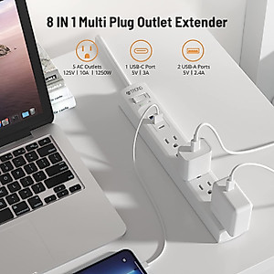TROND 5 Widely Spaced Outlets with 3 USB Ports(1 USB C)+TROND Bluetooth 5.2 Transmitter Receiver, 2-in-1 Bluetooth Adapter for TV to Airpods or Wireless Headphones, Low Latency
