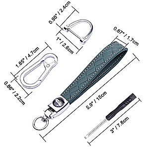 Wisdompro Microfiber Leather Car Keychain, Universal Key Fob Keychain Leather Key Chain Holder with 3 Keyrings and 1 Screwdriver for Men and Women - Blue-gray