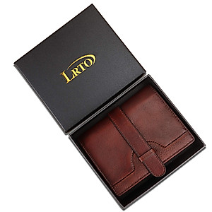 LRTO Genuine Leather Small Purse Wallet for Women RFID-Blocking Handmade Clutch Wallets Money Clip Card Organizer (Brown)