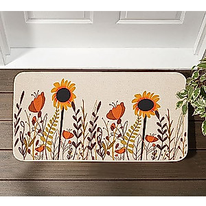 MUGANYI Fall Flower Thanksgiving Autumn Doormat - Holiday Welcome Non Slip Rug Sunflower Natural Door mat for Indoor Outdoor Entrance 17" x 29"