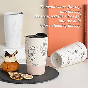 ANTIS'S HOME Ceramic Coffee Mug with Lid, Marble Double Wall Coffee Travel Mug Ceramic Tumbler 12 oz, Reusable Tall Cup, Splash Resistant Lid, Dishwasher Microwaveable Safe