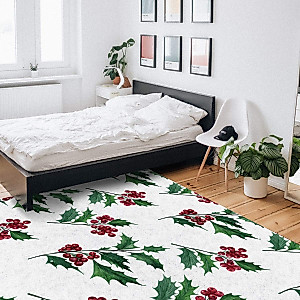 Area Rug Absorbent Non-Slip Rectangle Rug Christmas Holly and Berries Rugs for Living Room Bedroom Kitchen Entryway, Soft Floor Mat Indoor Carpet Accent Rugs 2x3 Feet