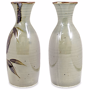 Product of Gifu Japan Mino Ware Traditional Japanese Sake Set, Tokkuri Bottle and 4 Ochoko Cups, Green Mashikodake