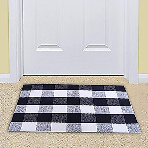 Cotton Rug Buffalo Checkered Plaid Rug Door Mat for Entry Way Washable Doormat Layering Mats(24" x 35", Black and White Plaid Rug)