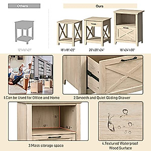 PrimeZone 30" Tall Nightstand for King & Queen Bed with Storage Drawer & Open Cubby - Beige Bedside Table Night Stand for Bedroom, Wood End Table Living Room, Warm Oak, Set of 2