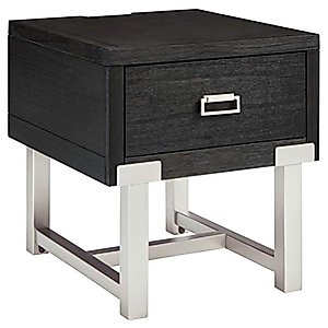 Signature Design by Ashley Chisago Contemporary Rectangular End Table with Outlets and USB Ports, Black & Silver