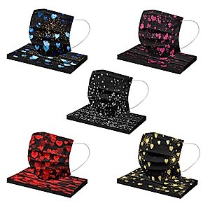 50Pack Valentines Disposable Face_Masks for Adults Women Valentines Day Women Disposable Red Heart Party Mask Couple