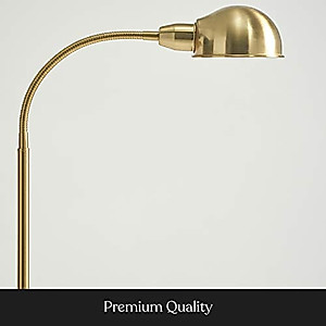 Brightech Regent LED Floor Lamp, Free Standing Corner Pole Light with Adjustable Gooseneck, Tall Bright Skinny Lamp for Office Desk, Living Room Sofa or Chair - Brass / Gold