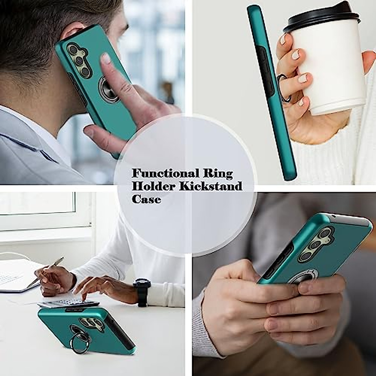 lovpec for Samsung Galaxy A54 5G Case with Glass Screen Protector, Ring Holder Kickstand Drop Proof Protective Slim Dual Layer Stand Non-Slip Tough Cover Cell Phone Case for Galaxy A54 5G (Green)