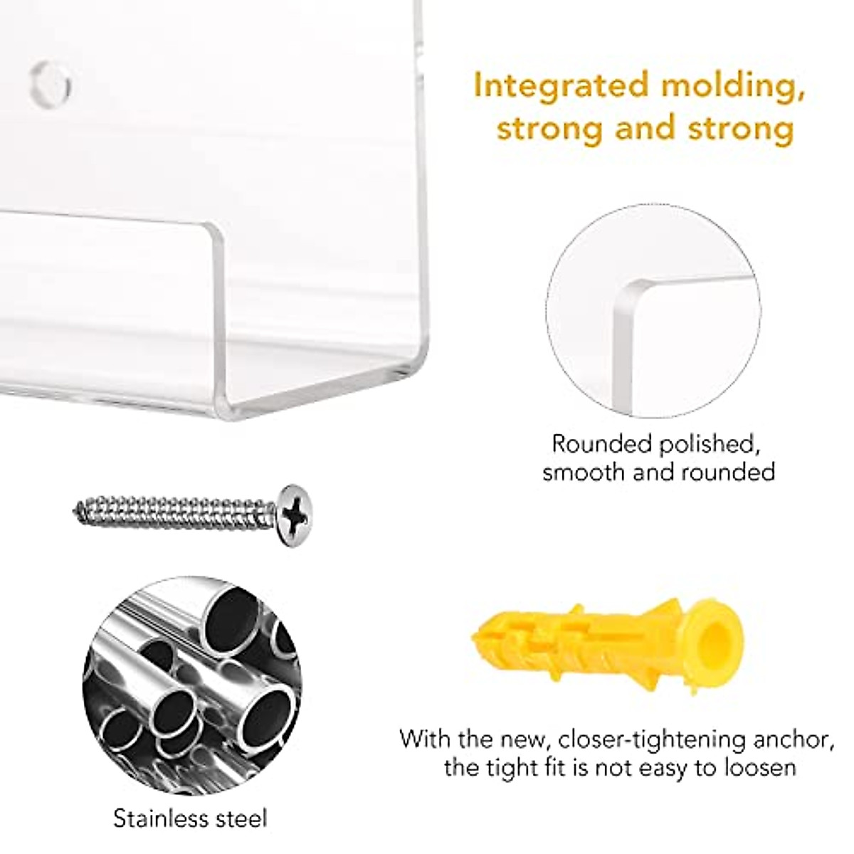 bigantss 6 Pack Clear Acrylic Vinyl Record Floating Shelves, 12" Wall Shelf Mount & Holder for Vinyl Album Display and Storage, Acrylic Record Frame Show Your Favorite LP (Clear)