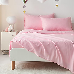 Wake In Cloud - Unicorn Bedding Set for Girls, Cute Rainbow Unicorn Patterned Soft Lightweight Comforter Set with Sheets, 5 Pieces Kids Bed in a Bag, Pink, Twin Size