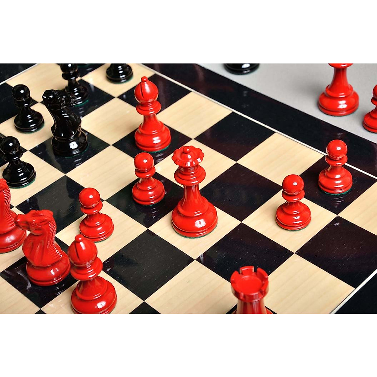 The Grandmaster Chess Set - Pieces Only - 4.0" King (Black & Red Lacquered)
