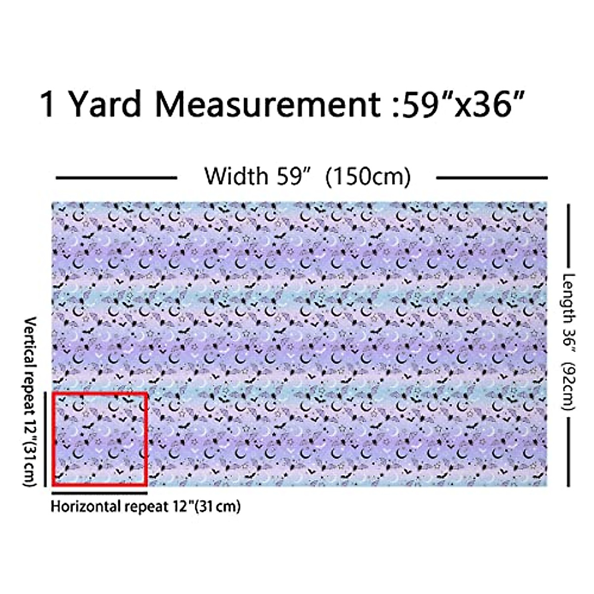 Bat Fabric by The Yard, Purple Ombre Upholstery Fabric, Halloween Moon Star Decorative Fabric, Widlife Animal Girls Kids DIY Art Indoor Outdoor Fabric for Quilting Sewing, Black Blue, 1 Yard