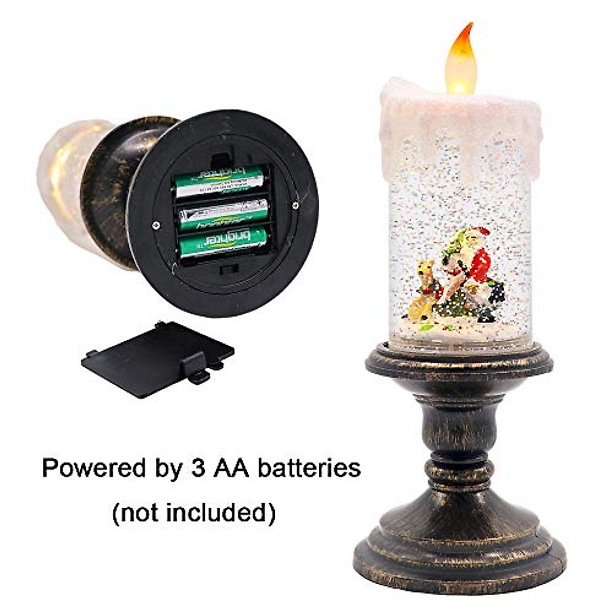 Wondise Christmas Snow Globe with Timer, Battery Operated Swirling Water Glittering Lighted Snow Globe Candlestick Thanksgiving Christmas Decoration(Santa)
