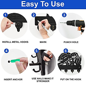 INFUNLY Ocean Theme Key Holder with 5 Key Hooks Black Wall Mounted Key Hangers Turtle Key Hangers Wood Key Rack for Home Decor Hallway, Entryway, Bedroom, Mudroom, Office 11.8inchx7.6inch