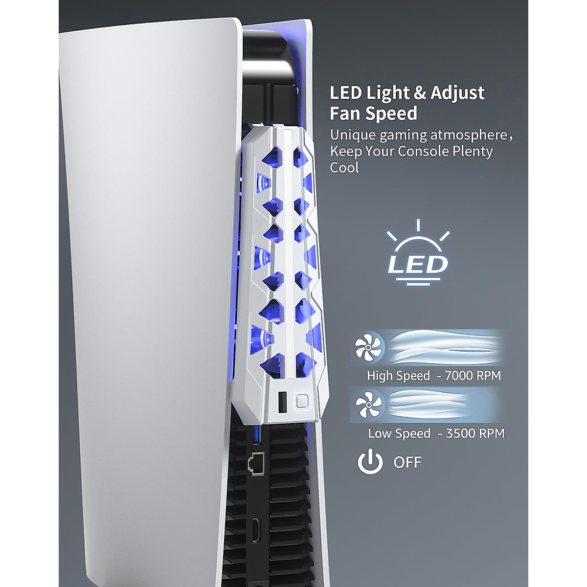 Anspect PS5 Cooling Fan, PS5 Accessories Cooler with High-Performance Cooling Fans(7000RPM), LED Light, Air Balance Blade, USB3.0 Hubs, Efficient Cooling System for PS5 Digital/Disc Edition