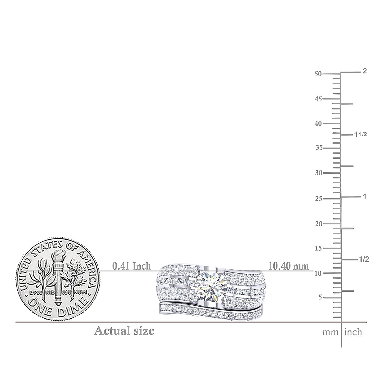Dazzlingrock Collection 6.5mm Round Cubic Zirconia 3 Row Wedding Ring Set for Her (3.20 ctw, Color White, Clarity Clean) in 925 Sterling Silver Size 6.5