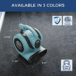ALORAIR (2024 New) 600 CFM Air Mover Blower Fan for Industrial, Workshop, and Home Use - 3 Speeds, 5 Adjustable Angles and Daisy Chain - Ideal for Water Damage Restoration and Plumbing - GF600A Blue