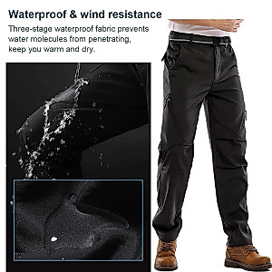 Jessie Kidden Mens Waterproof Hiking Pants, Outdoor Snow Ski Fishing Fleece Lined Insulated Soft Shell Winter Pants (6070 Black, 38)