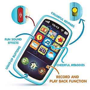 Baby Phone Toy with Record & Playback Features - Musical, Interactive and Educational Cell Phone Toddler Toys with 12 Smart Light Up Buttons - Learning Phones for Kids 6+ Months – ASTM Certified