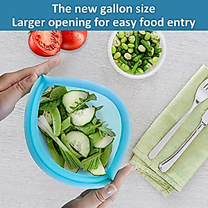 KVK Reusable Silicone Food Storage Bags, 5 Pack Stand Up Resuable Ziplock Bags for Microwave, Oven, Sous Vide, Dishwasher, Gallon Bags, Half Gallon Bags, Leakproof, Upgrade Mega Opening