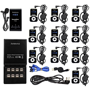 Retekess T130 Church Translation System, Tour Guide Wireless System, 16 Port USB Charging Station,164ft-197ft, Whisper Wireless Tour Guide System for Church, Plant (1 Transmitter 10 Receivers)