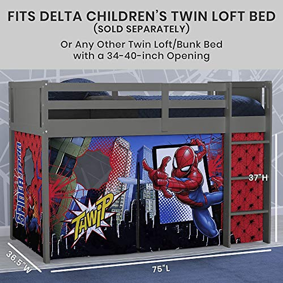 Spider-Man Loft Bed Tent - Curtain Set for Low Twin Loft Bed (Bed Sold Separately) by Delta Children