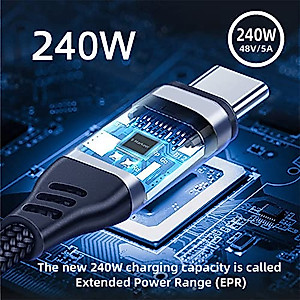 xiwai 0.5M 240W USB-C Type-C Cable 480Mbps 48V 5A Compatible with USB2.0 100W Charging for Laptop Tablet Phone